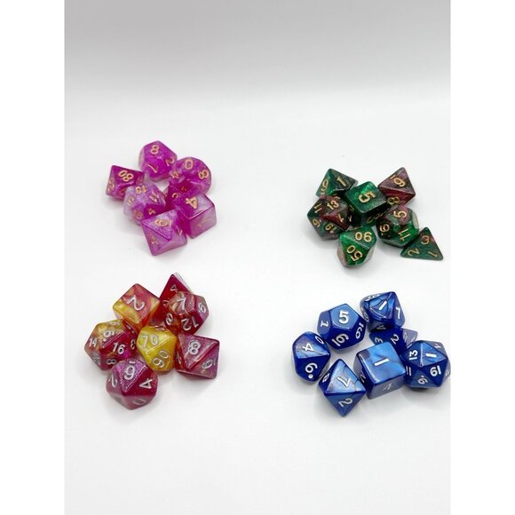 Games | 4 Sets Of Dice Dnd Dungeons Dragons Green Blue Pink Flame ...